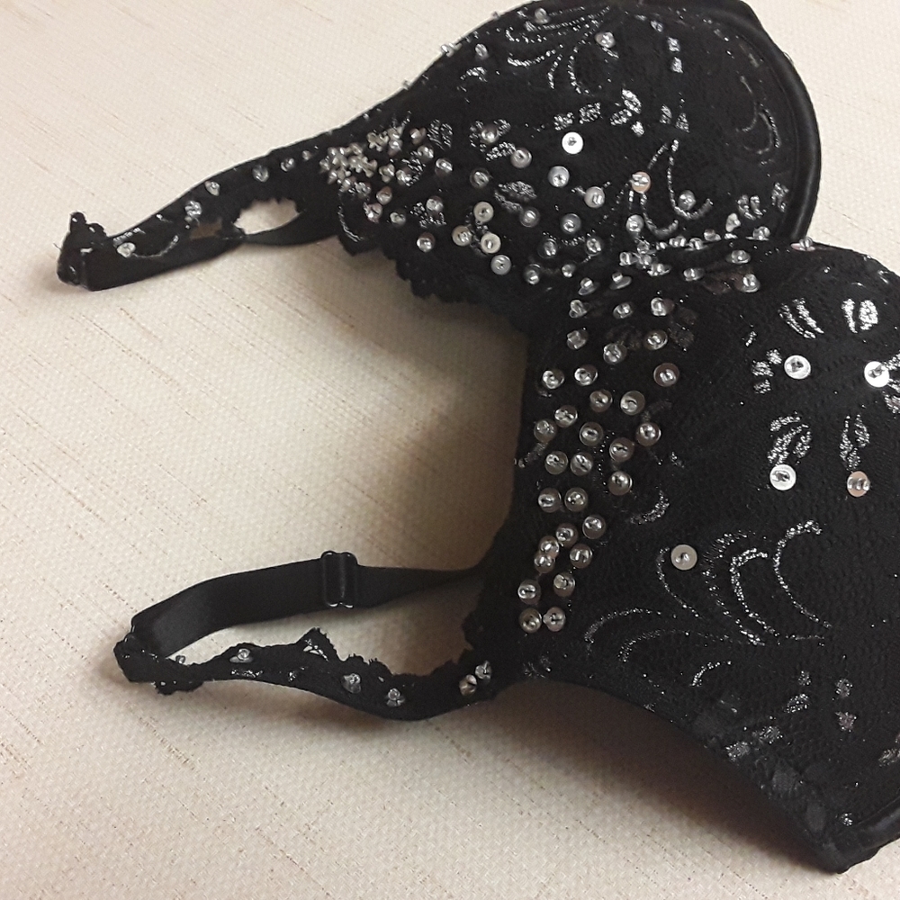 Cacique Black Embellished Stone Bra 40d - Gem